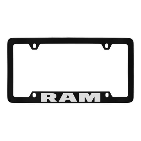 Dodge Ram Black Coated Metal Bottom Engraved License Plate Frame Holder ...