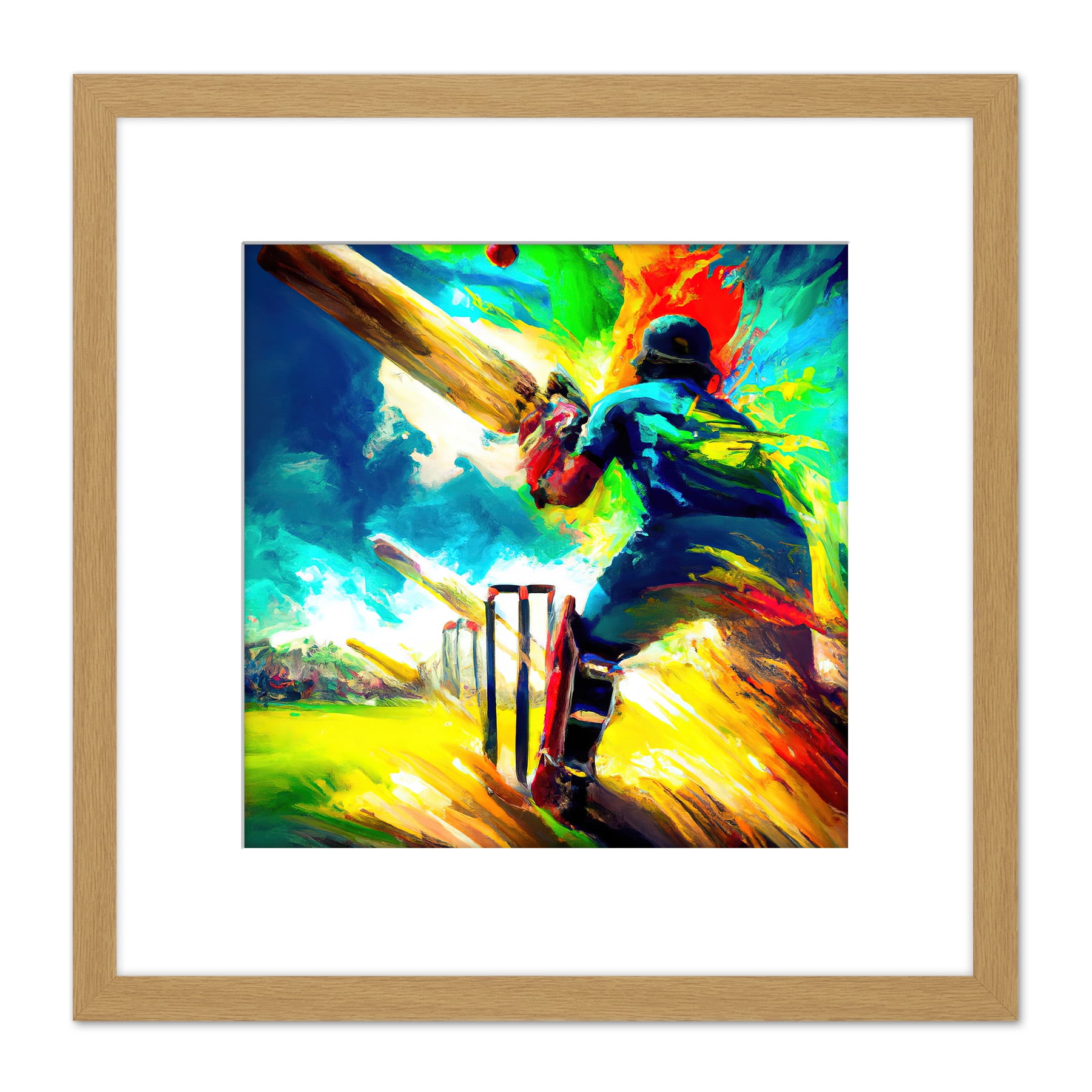 Summer Sky Cricket Vibrant Batsman Wicket Bowled Oil Painting Square ...