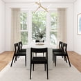72" Modern Solid Wood Dining Table Set, White Sand Wirebrush, + 6 ...