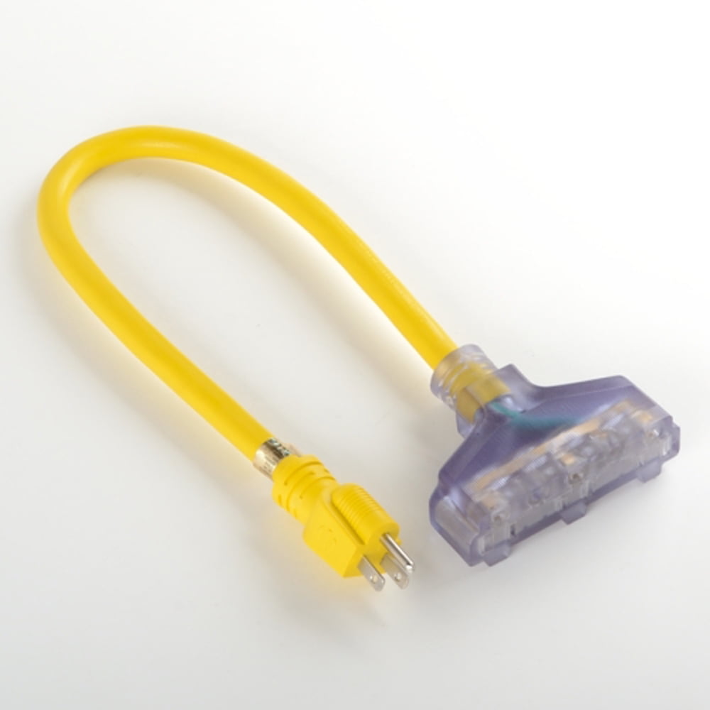 12/3 Gauge X 2 Foot Tri Tap Extension Cord Power Outlet Socket Yellow ...