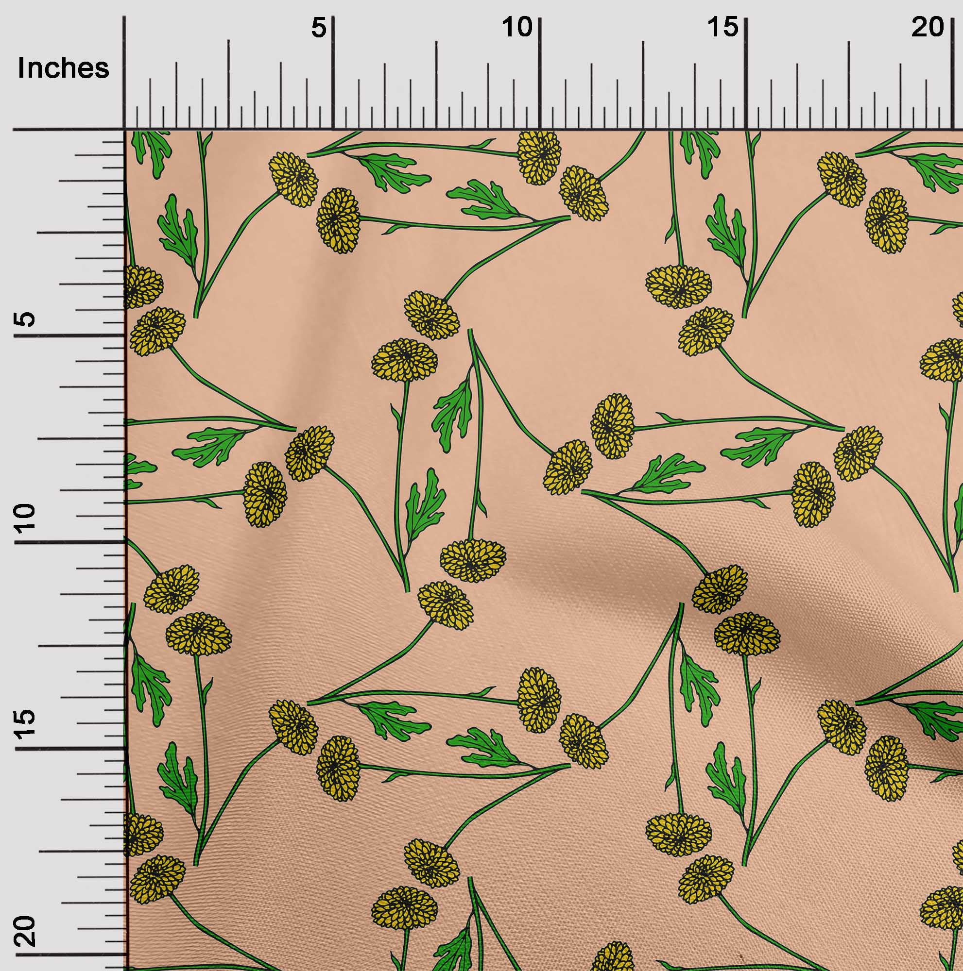 oneOone Cotton Cambric Peach Fabric Marigold Floral Diy Clothing ...