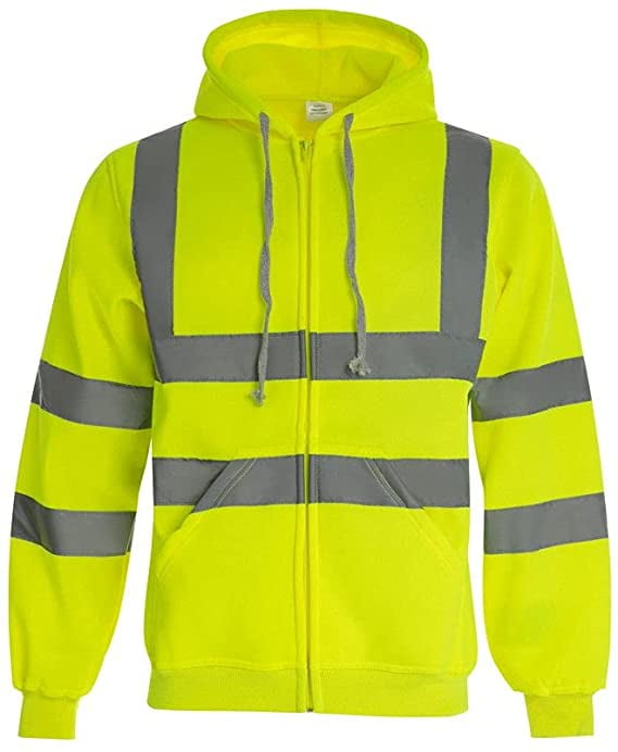 High Visibility workwear safety full zip hoodie reflective sweatshirt ...