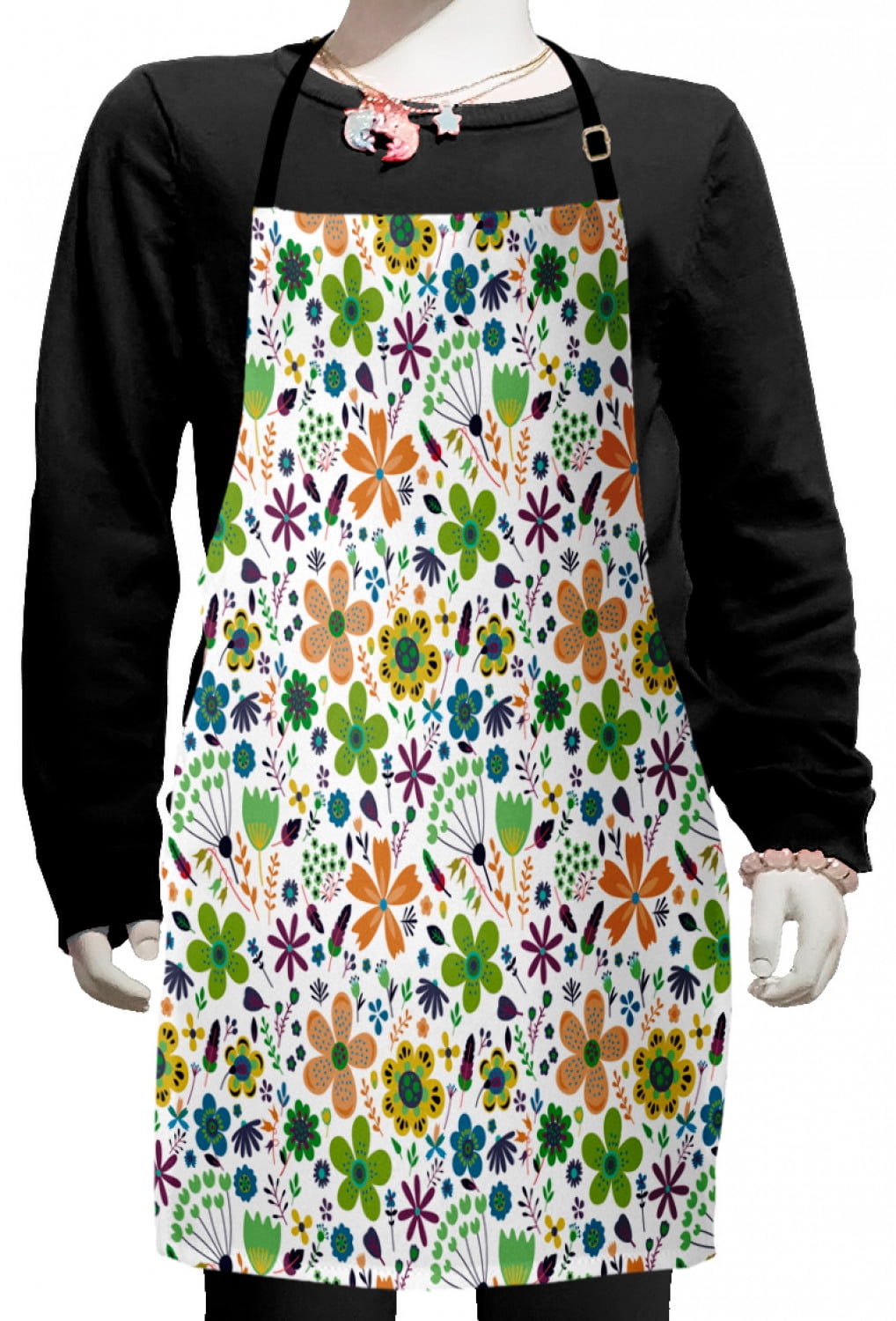 Flower Kids Apron, Pointy Petals and Circular Shapes Flower Elements ...