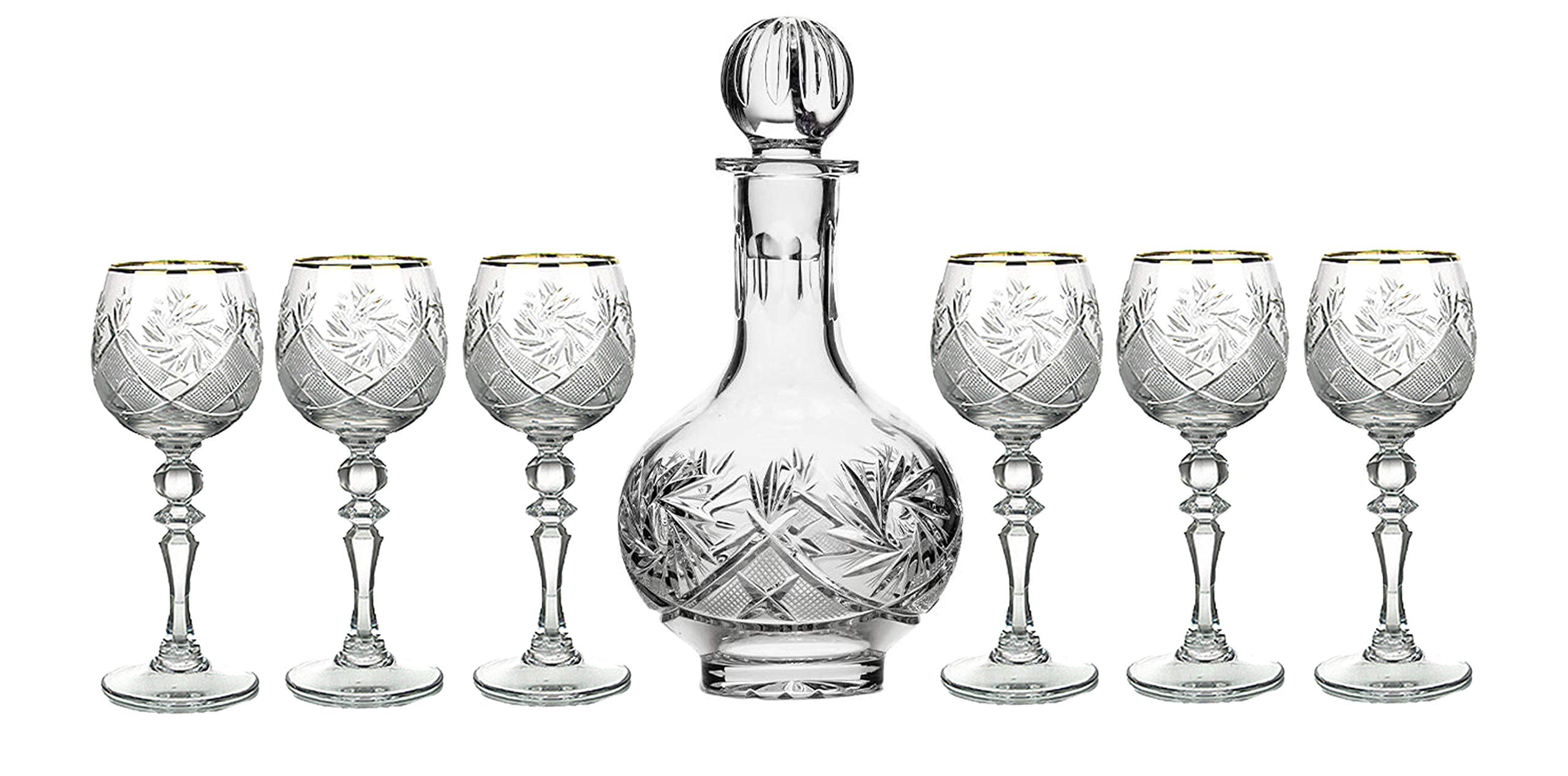 7-Piece Russian Crystal Vintage Vodka Set, 16-Oz Decanter Carafe w/ 6 ...
