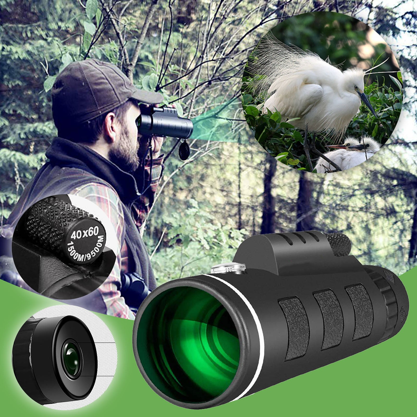 Fridja Monocular Telescope, 40 x 60 Handheld Monocular with Compass ...