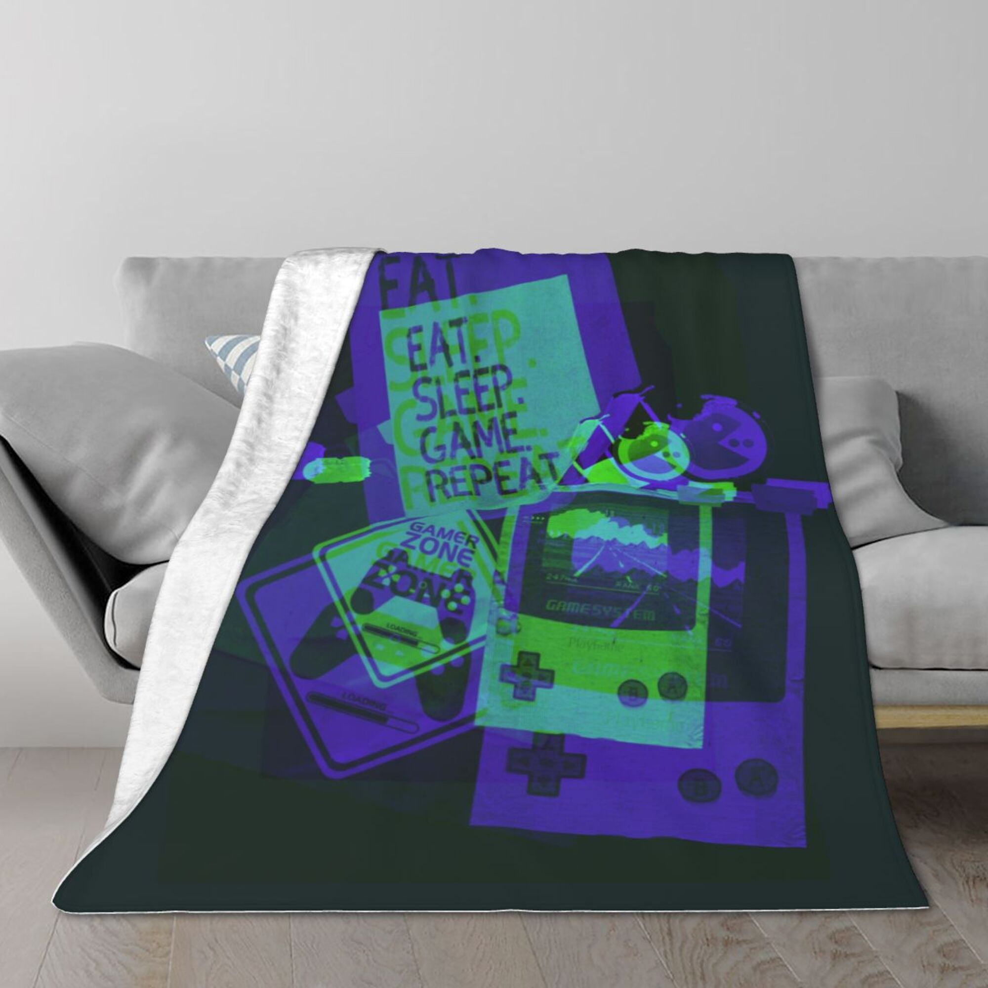 TEQUAN Double Layer Plush Bed Blanket, Purple GamePad Gamer Zone Tags ...