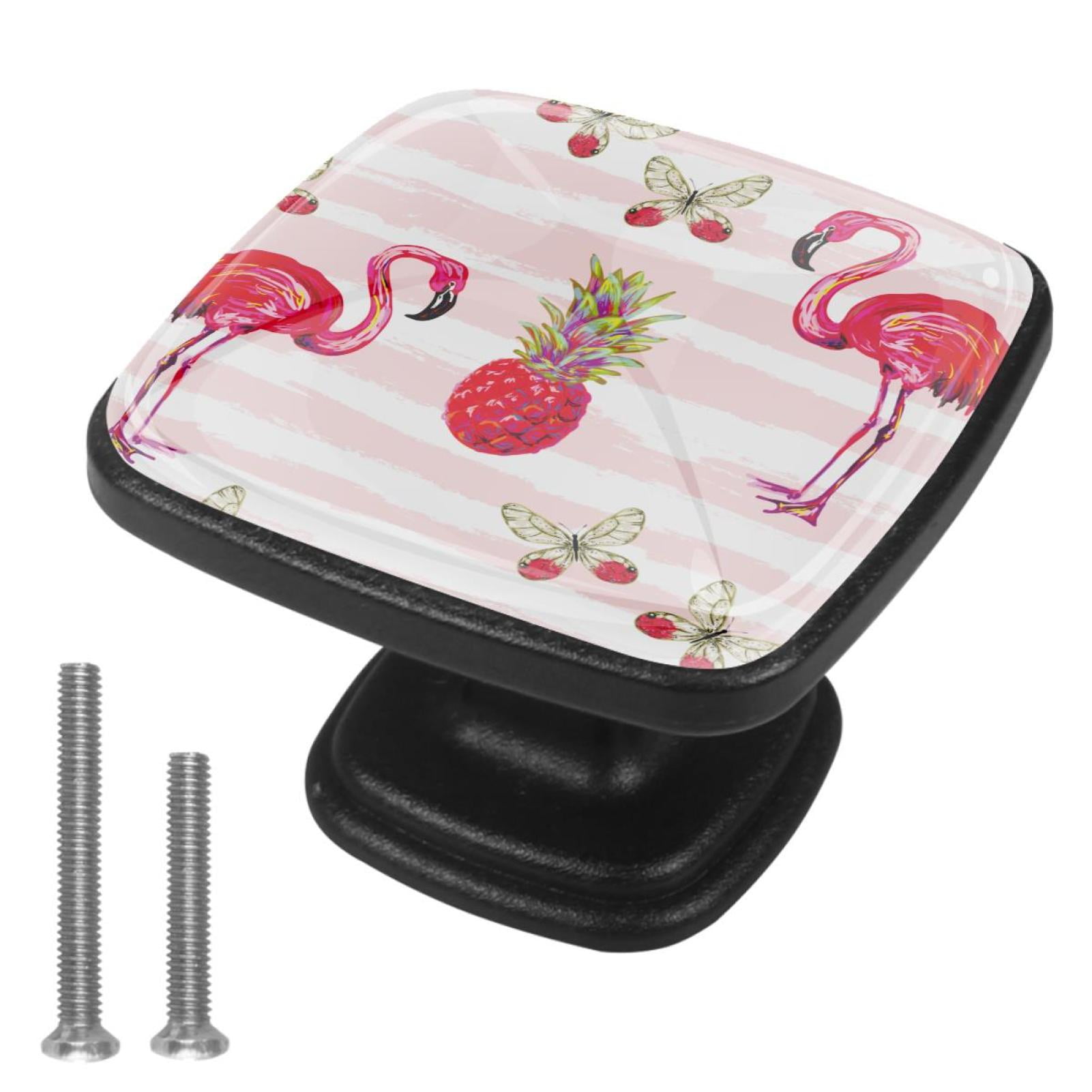 4 Pcs Cabinet Handle Drawer Pulls Flamingo Knobs with Screws Square ...