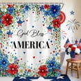 4th of July Shower Curtain, God Bless Red and Blue Floral Leaves ...
