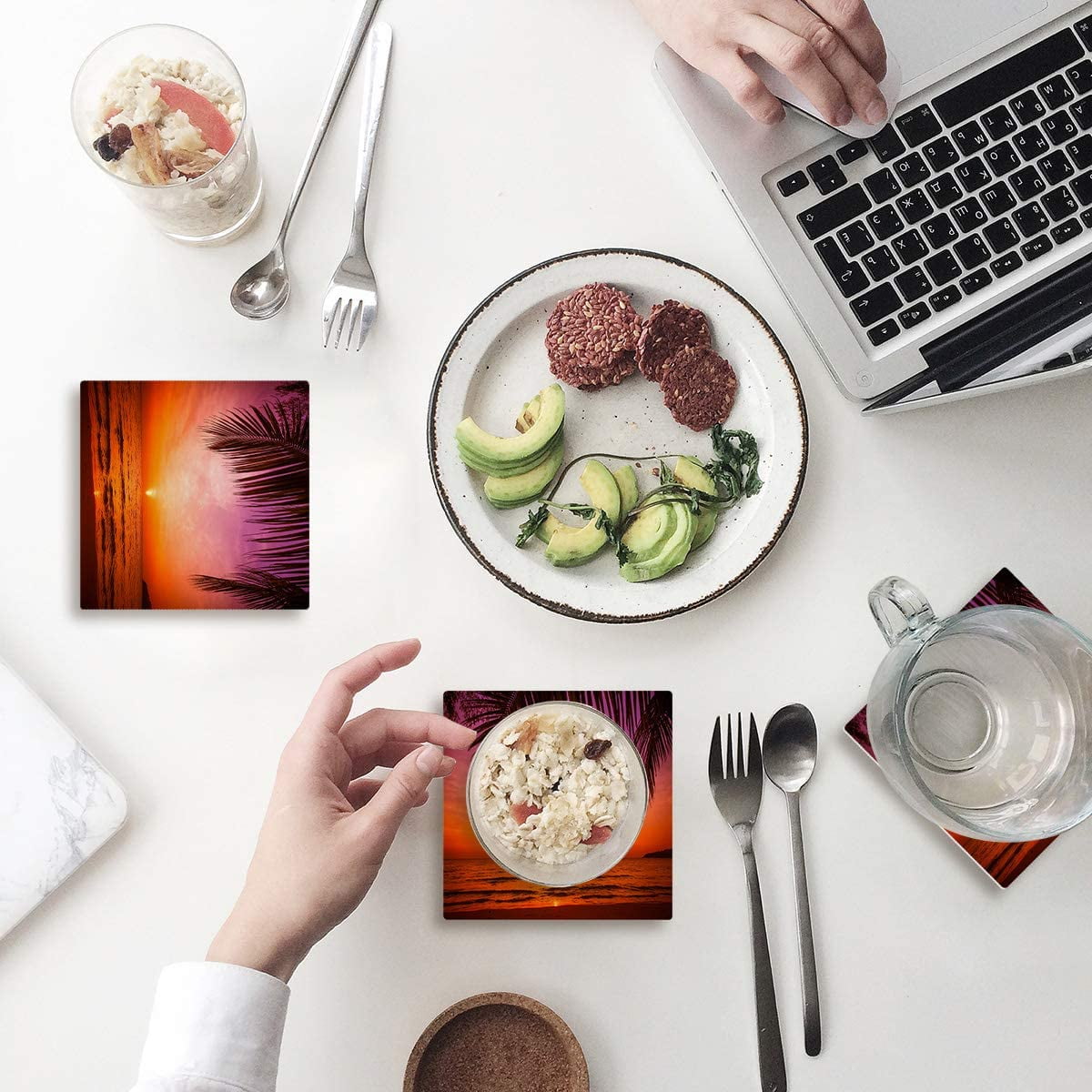 ZHANZZK Sunset Beach Set of 8 Coaster for Drinks, Absorbent Ceramic ...