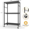 3-Tier Rolling Metal Garment Rack with Adjustable Shelves and Dual ...