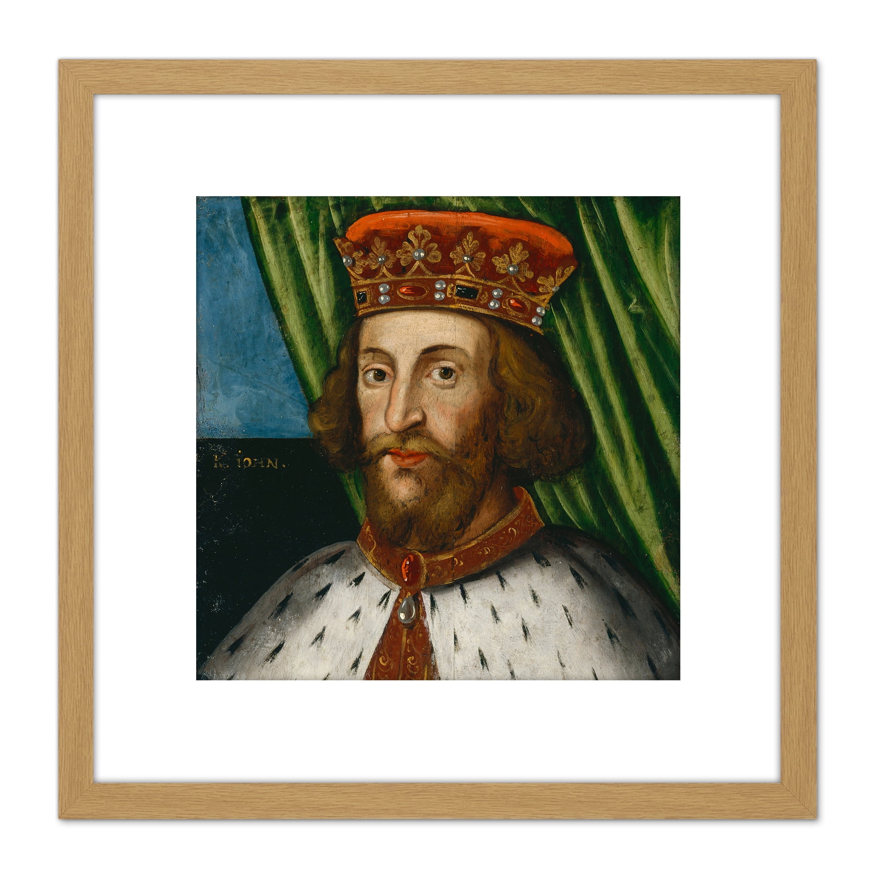 British School King John Portrait 8X8 Inch Square Wooden Framed Wall ...