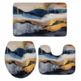 Abstract Art Bathroom Rugs Set Modernism Blue Gold Color Block Collage ...