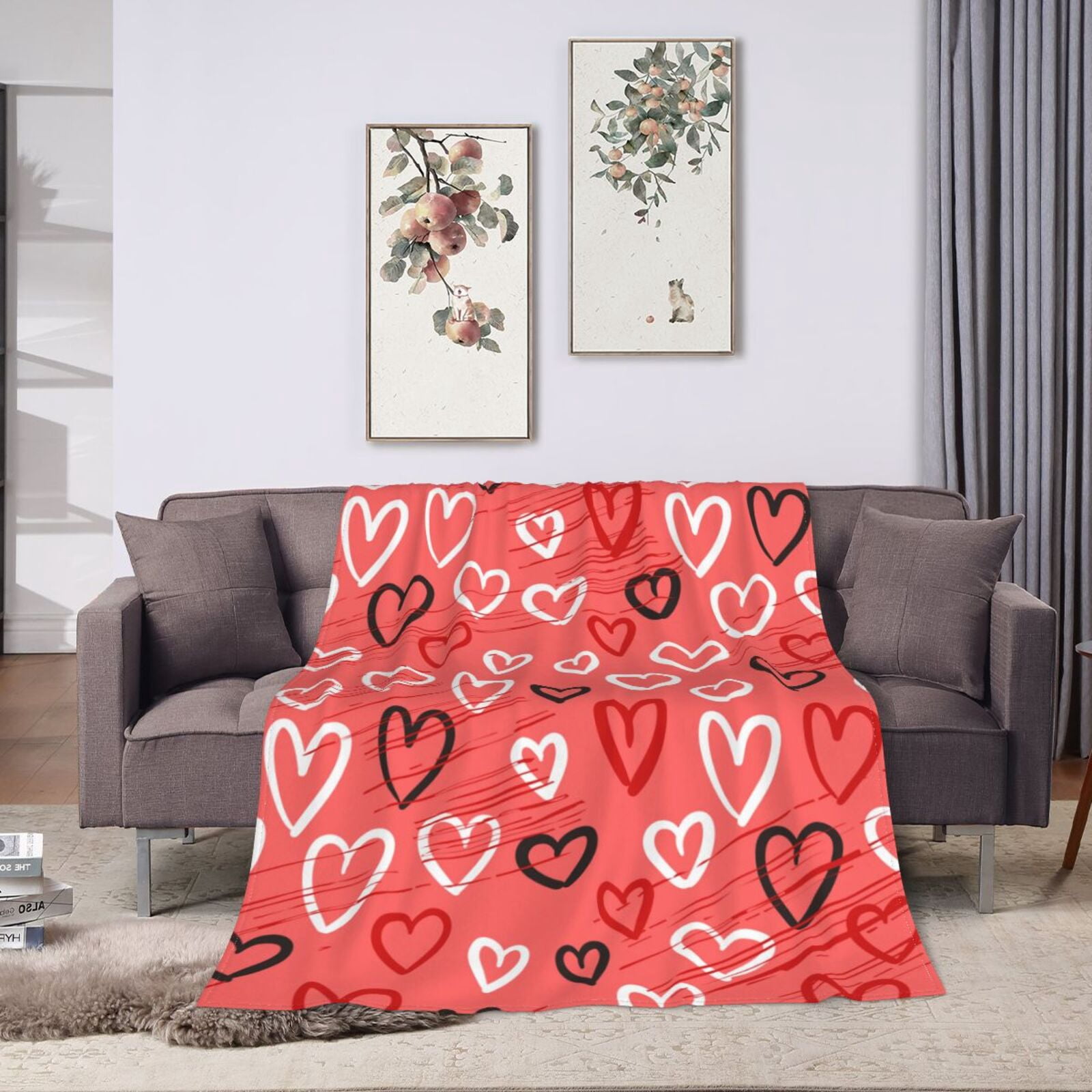 ZNDUO Cute Pink Hearts Doodles Pattern Throw Blanket, Lightweight Cozy ...