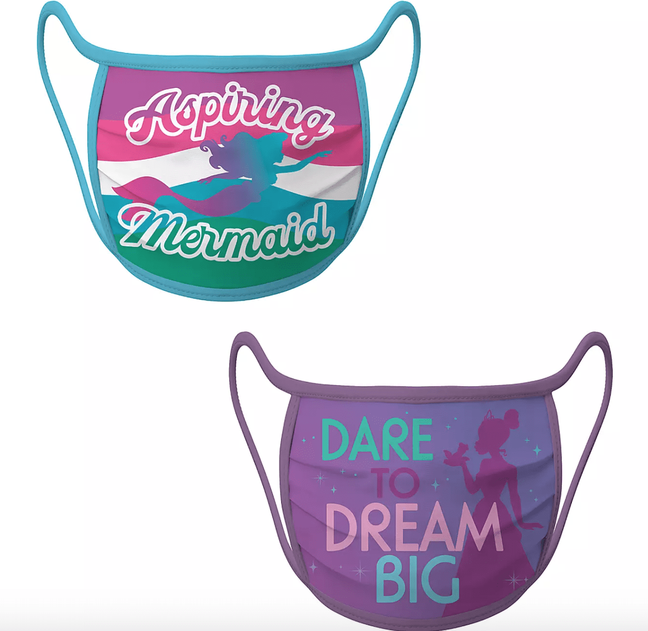 Disney Store Cloth Face Mask 2 Pack Set Princess Ariel Tiana Adult Size ...