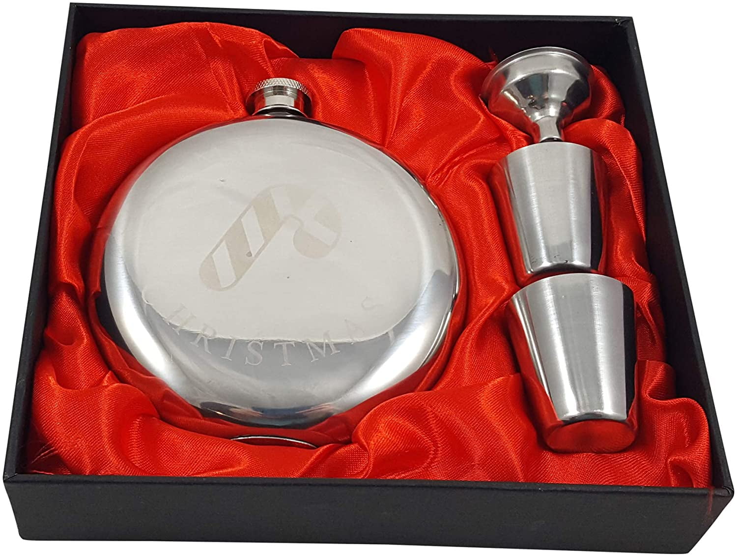 Candy Cane Flask Gift Set - 10 oz Round Flask with Merry Christmas ...