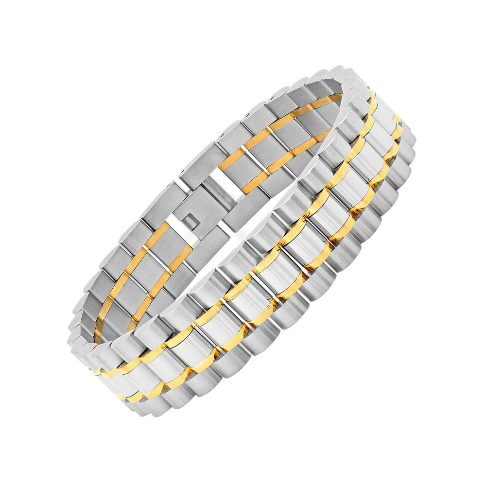 Mens Two-Tone Stainless Steel Watch Link Bracelet - Walmart.com ...
