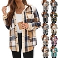 Aellinatey Jacket Women Warm Fuzzy Plaid Shacket Casual Comfy Button ...