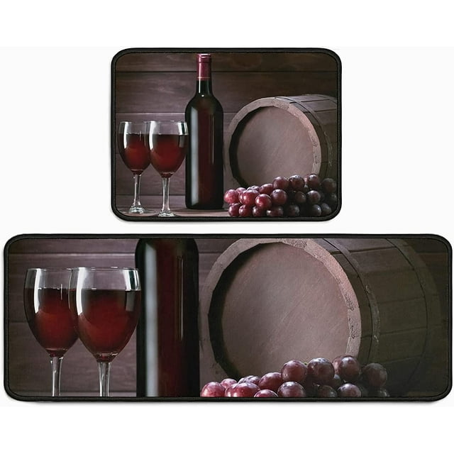 2 Pieces 3D Wine Decor Themed Kitchen Mats and Rug Set Kitchen Mat ...