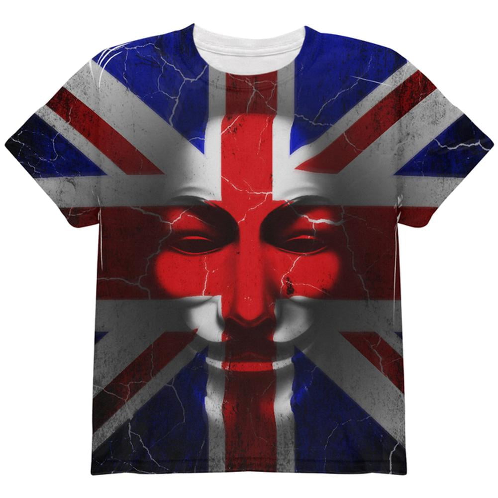 Guy Fawkes Day Union Jack Distressed British Flag Mask All Over Youth T ...