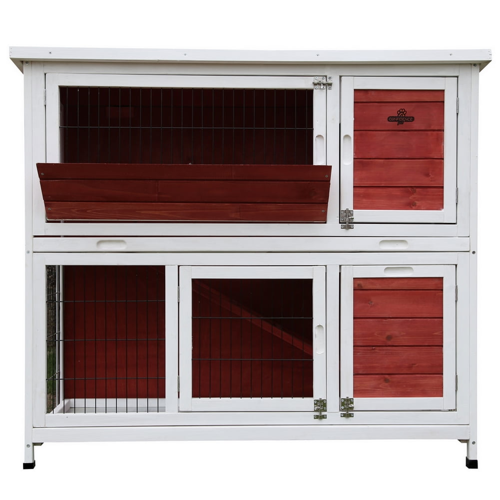 Confidence Pet Rabbit Hutch, 4ft 2-Story with Ramp Wooden Hutch, Red ...
