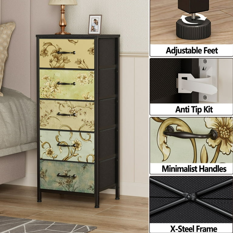 5 Drawer Dresser Retro Style Furco