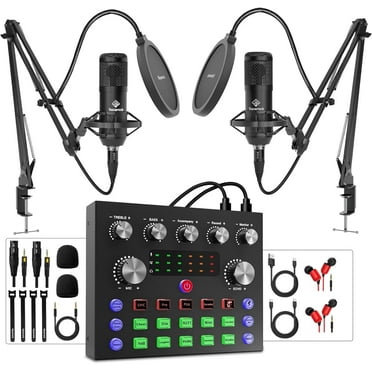 Podcast Equipment Bundle, V8s Audio Interface, Wired Microphone With All In One Live Sound Card ...