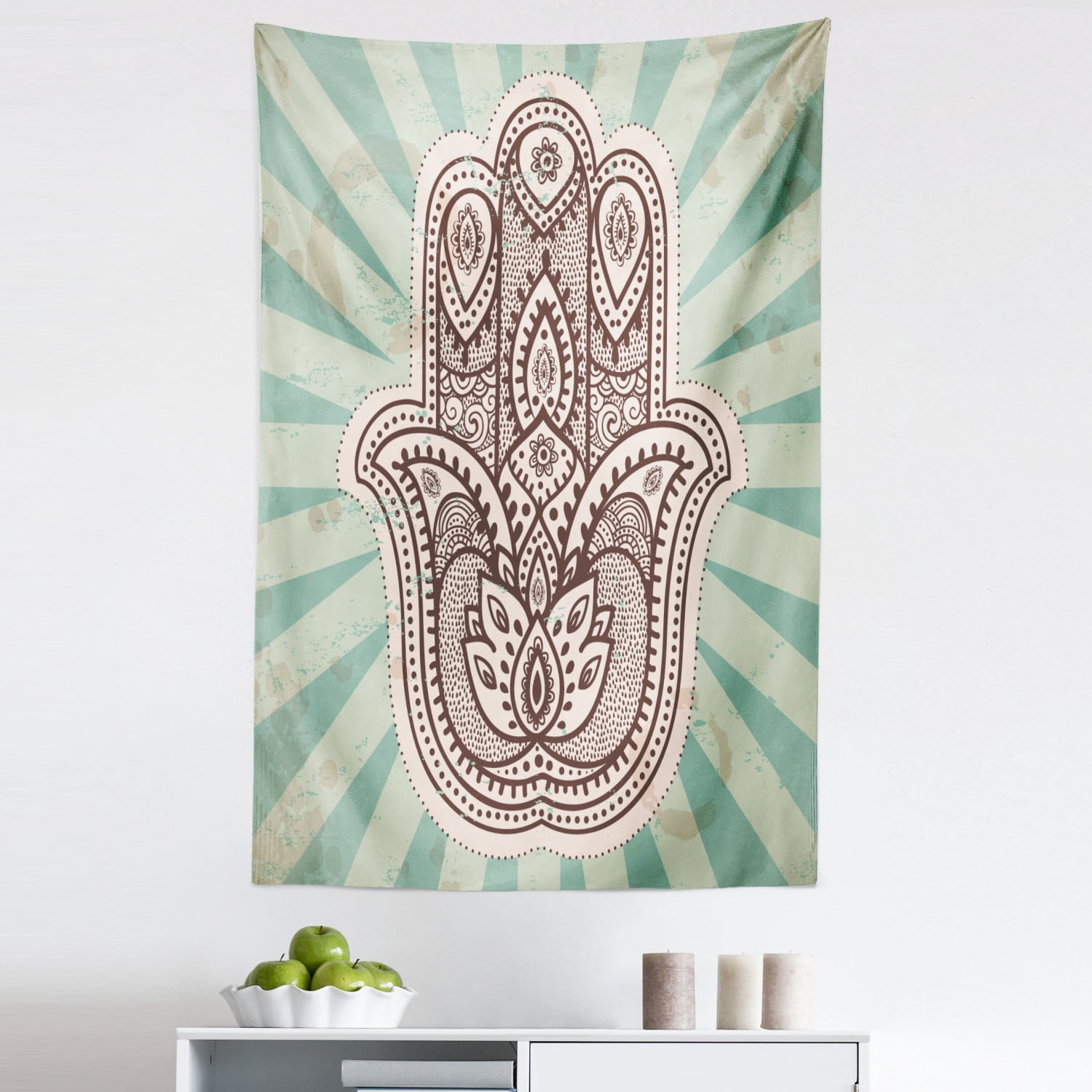 Mandala Tapestry, Middle Eastern Hand Motif with Stripes Background ...