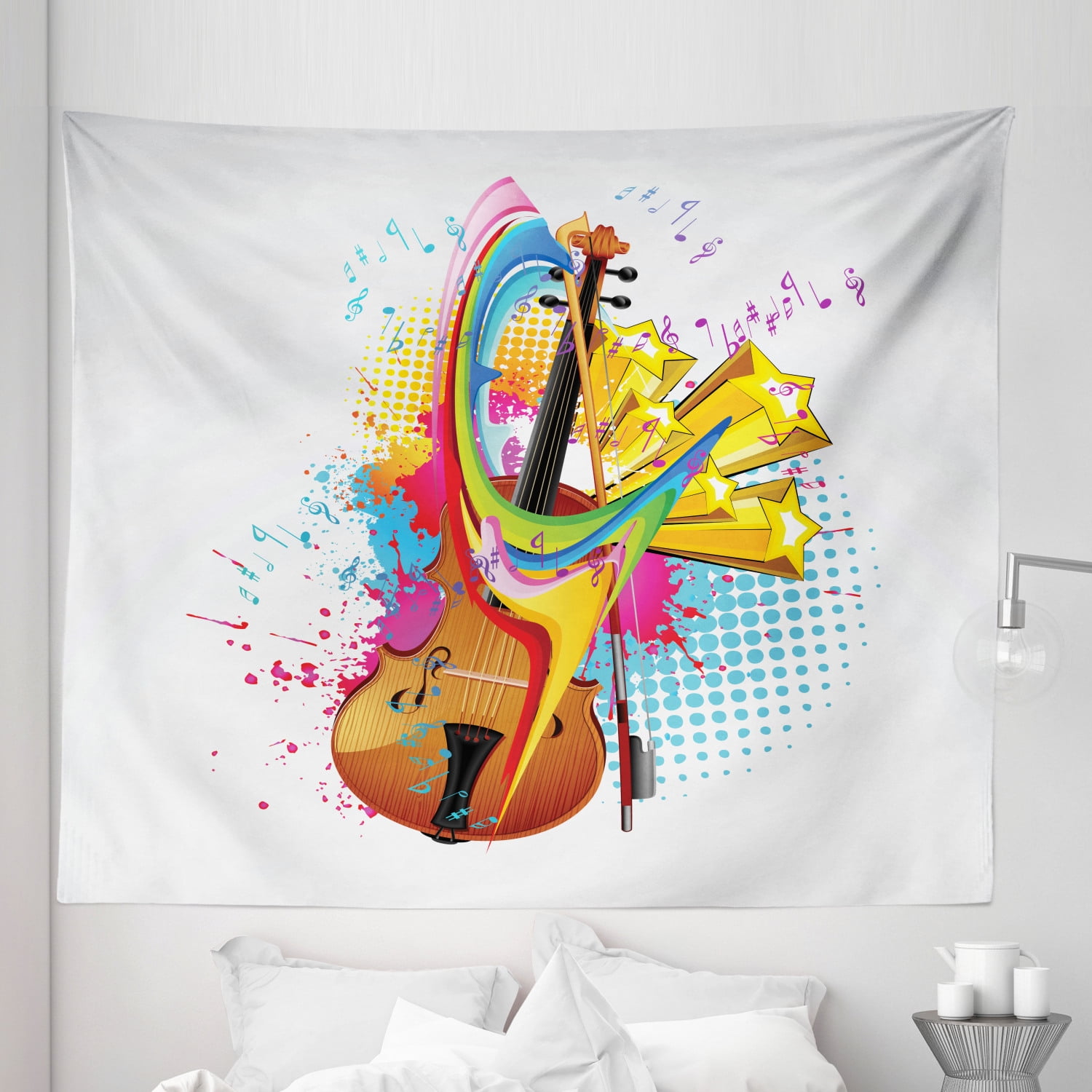 Cello Tapestry, Creative Colorful Illustration of Musical Notes String ...