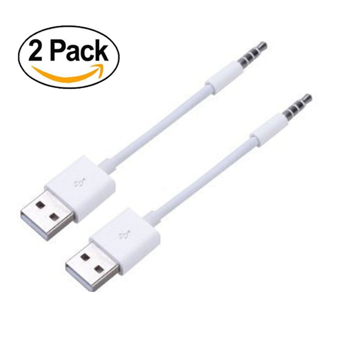 2 Pack 10.5CM White Shuffle 3.5mm Plug USB Cable For Apple iPod 3/4/5 ...