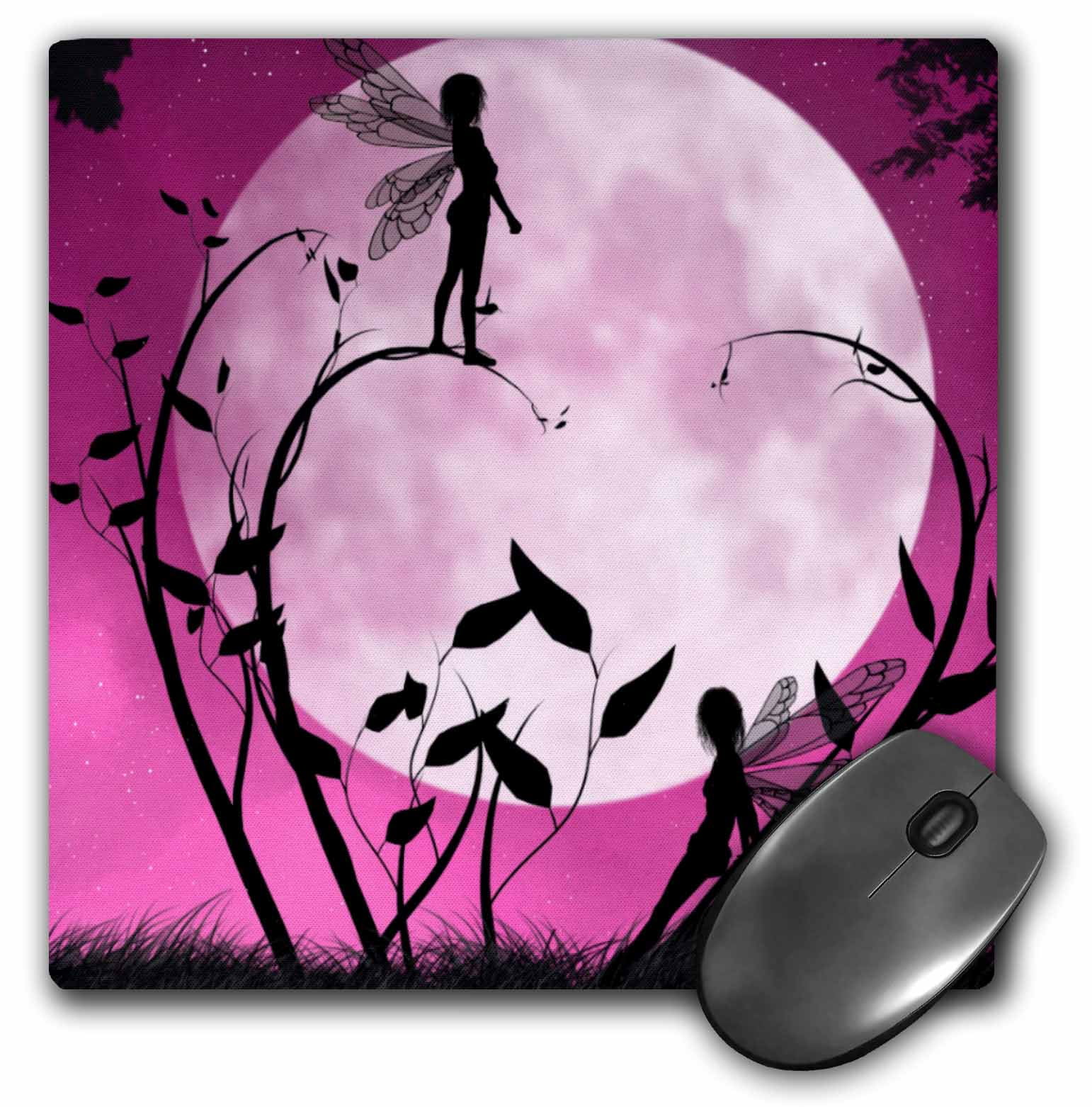 3dRose Garden Fairies Silhouette On Pink Moon, Mouse Pad, 8 by 8 inches ...