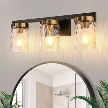 Uolfin 22 in. 3-Light Rustic Bronze Bathroom Vanity Light with Seeded ...