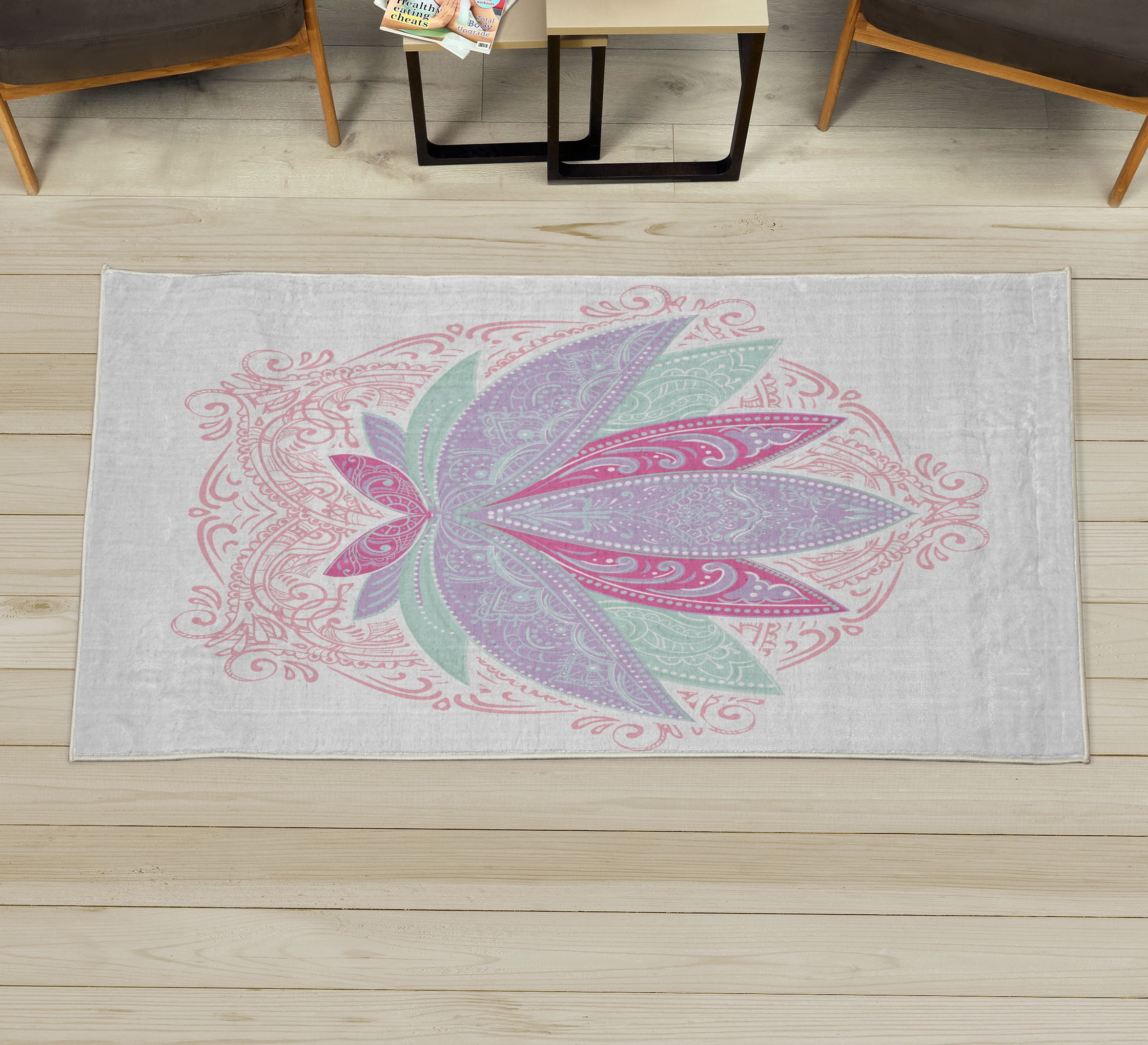 Lotus Decorative Rug, Flower Bloom Ornaments Exotic Petals Oriental ...