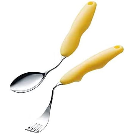 Adaptive Utensil Kit - Angle Spoon & Fork - Curved Flatware for Elderly ...