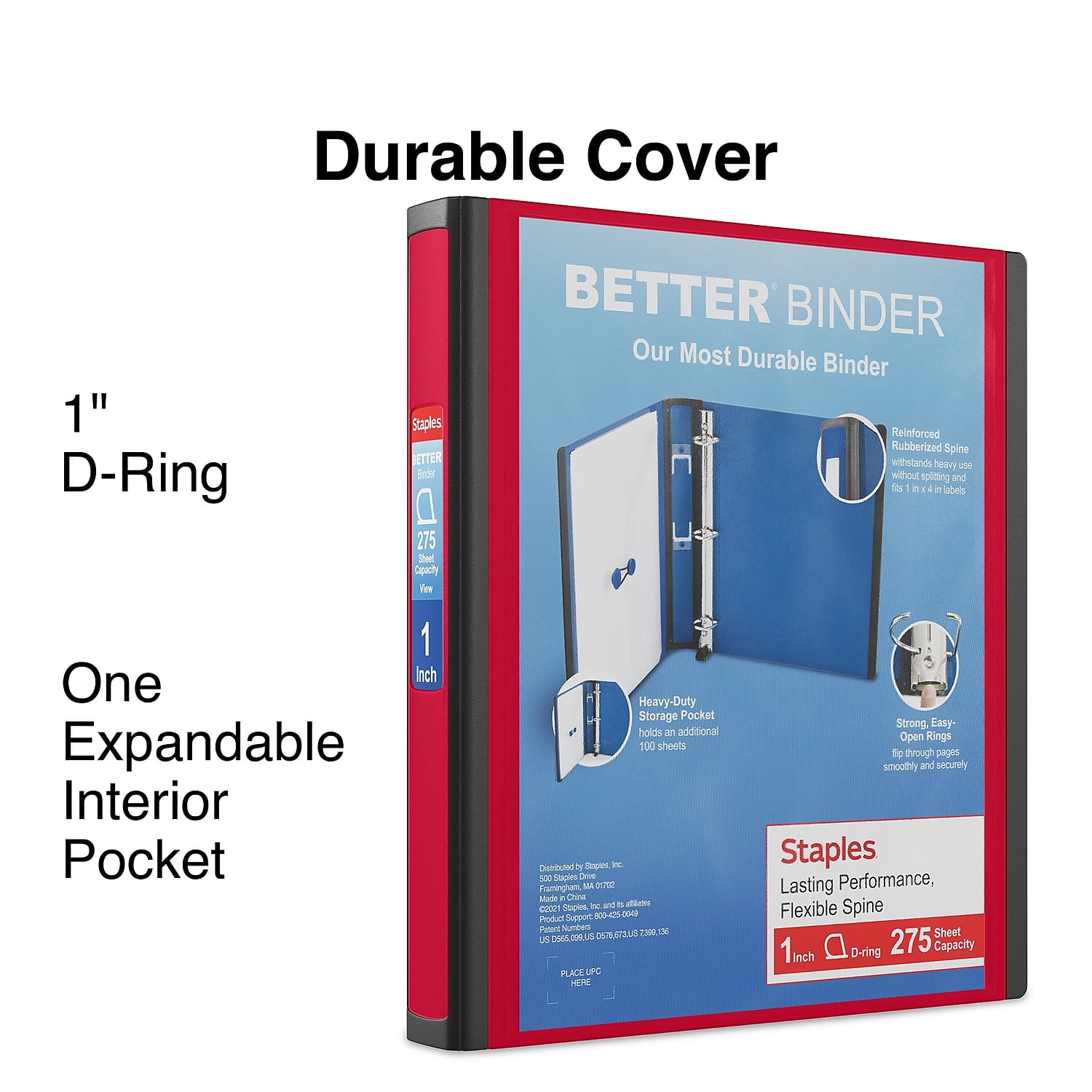 Staples Better 1-Inch D 3-Ring View Binder Red (18370) 807722 - Walmart.com