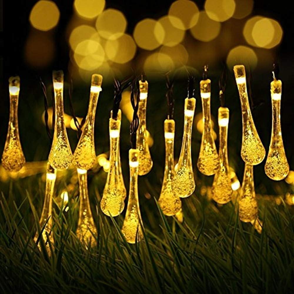 LINLIN Solar Water Drop String Lights,Waterproof LED Crystal Water Drop ...