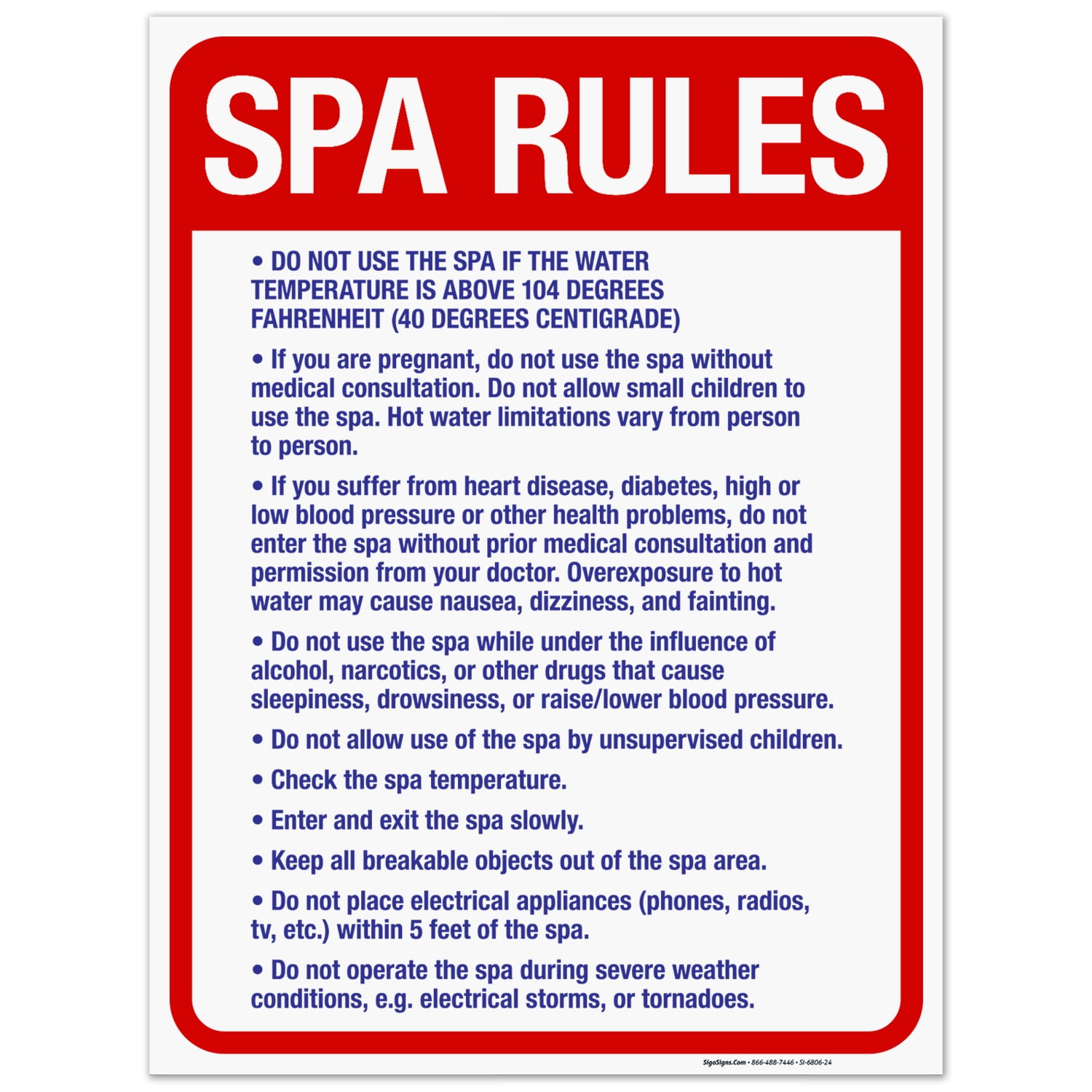 Spa Rules Sign, Pool Sign, - Walmart.com