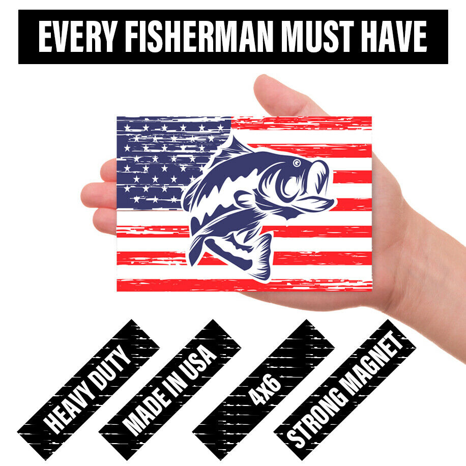 UFISH American Fishing Flag Magnet Waterproof Decal Car Truck USA Fish ...