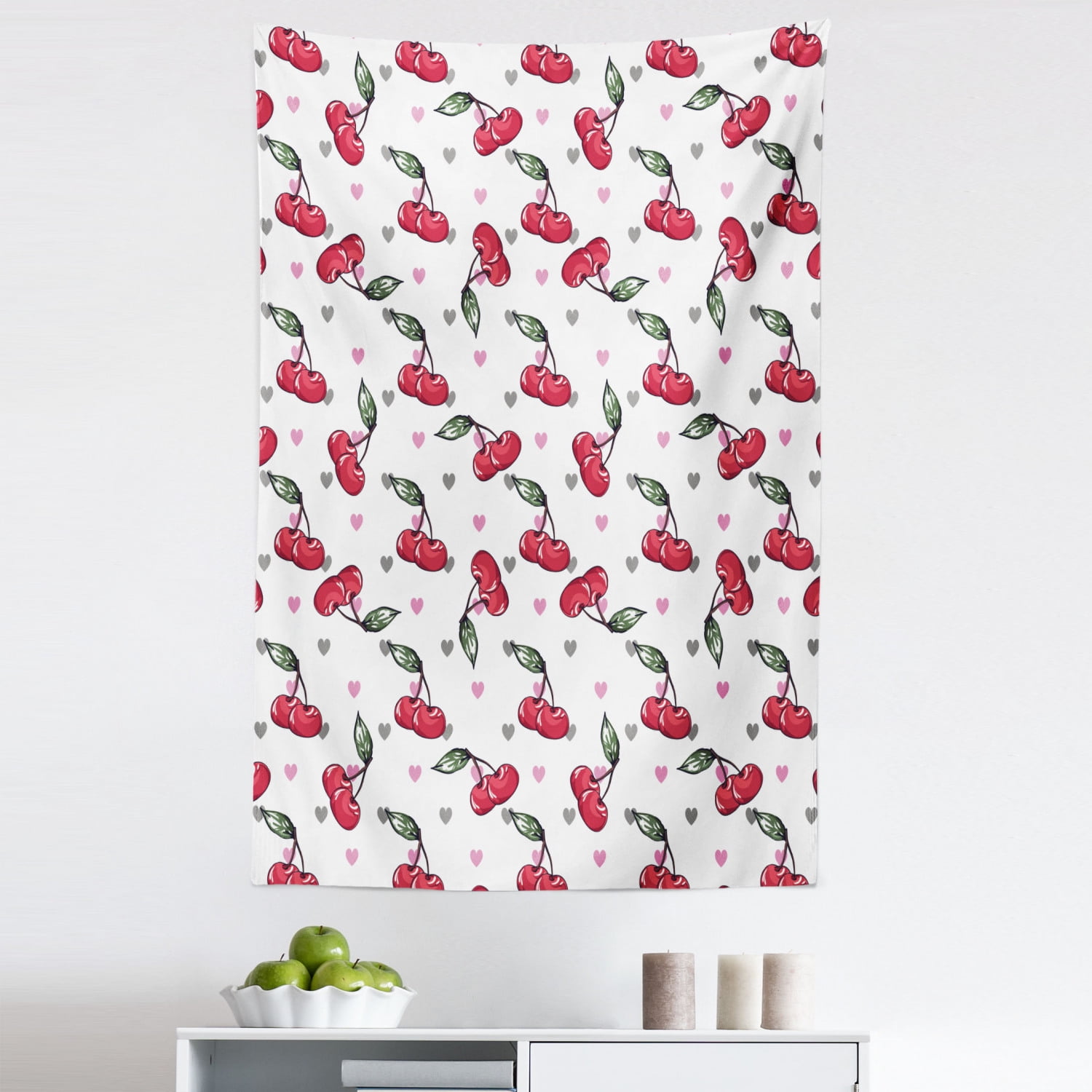 Cherry Tapestry, Repetitive Cartoon Style Fruits on a Background of ...