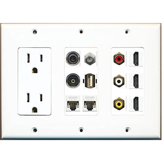 RiteAV - (4 Gang 15A Outlet 4 HDMI Coax 4 Cat5e Composite 3.5mm Toslink ...