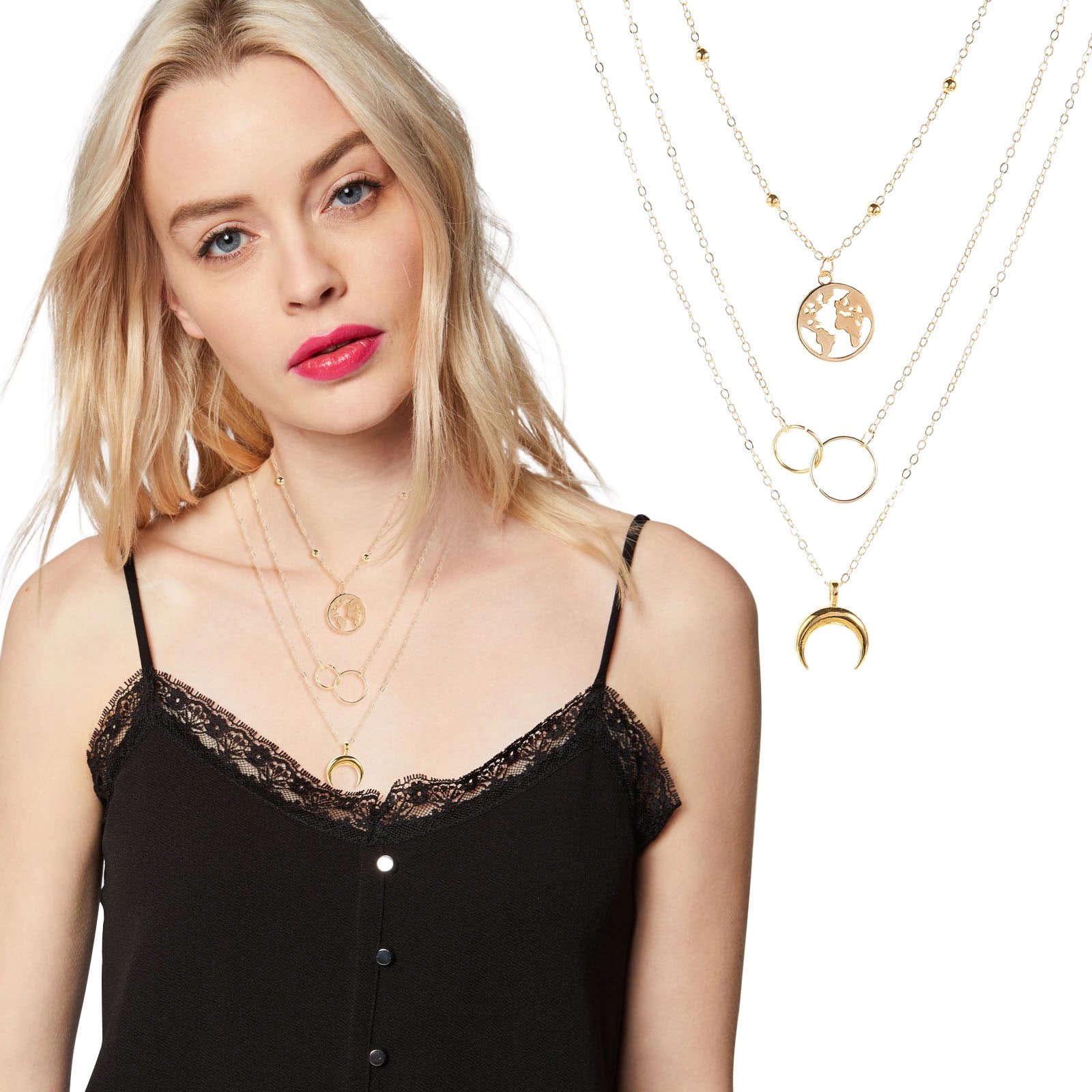 Ausyst Necklaces for Women Fashion Ladies Multilayer Moon Map Necklace ...