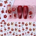 3pc Elegant Floral Nail Art Stickers - Red Flowers with Golden Trim ...