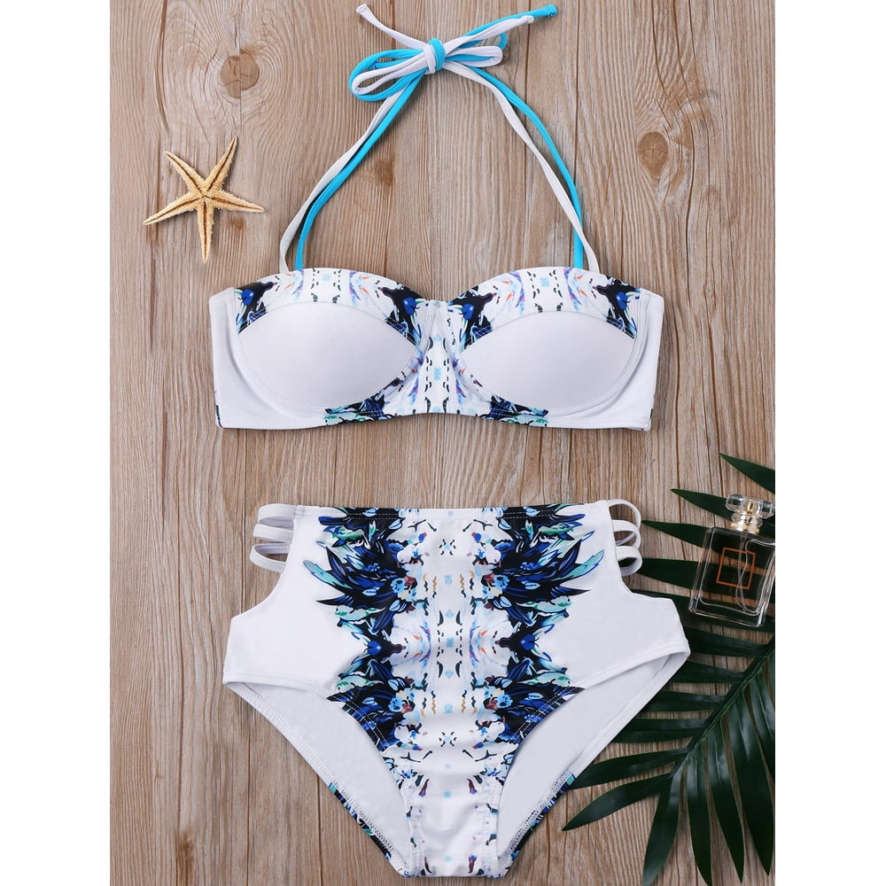 Nextmia Womens Plus Size Graphic String Bikini Set High Waisted