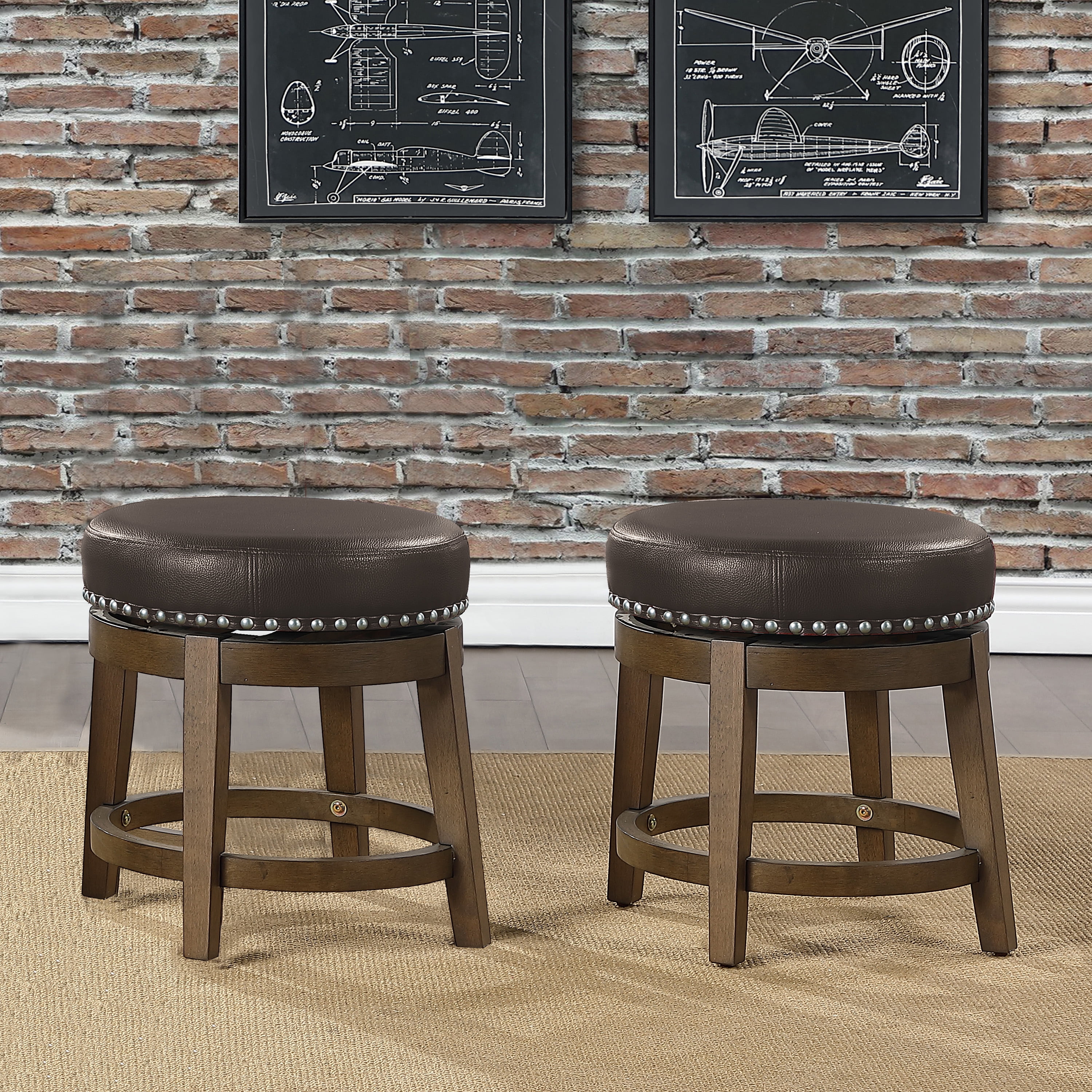 Westby Round Short Height Swivel Stool (Set of 2), Brown - Walmart.com