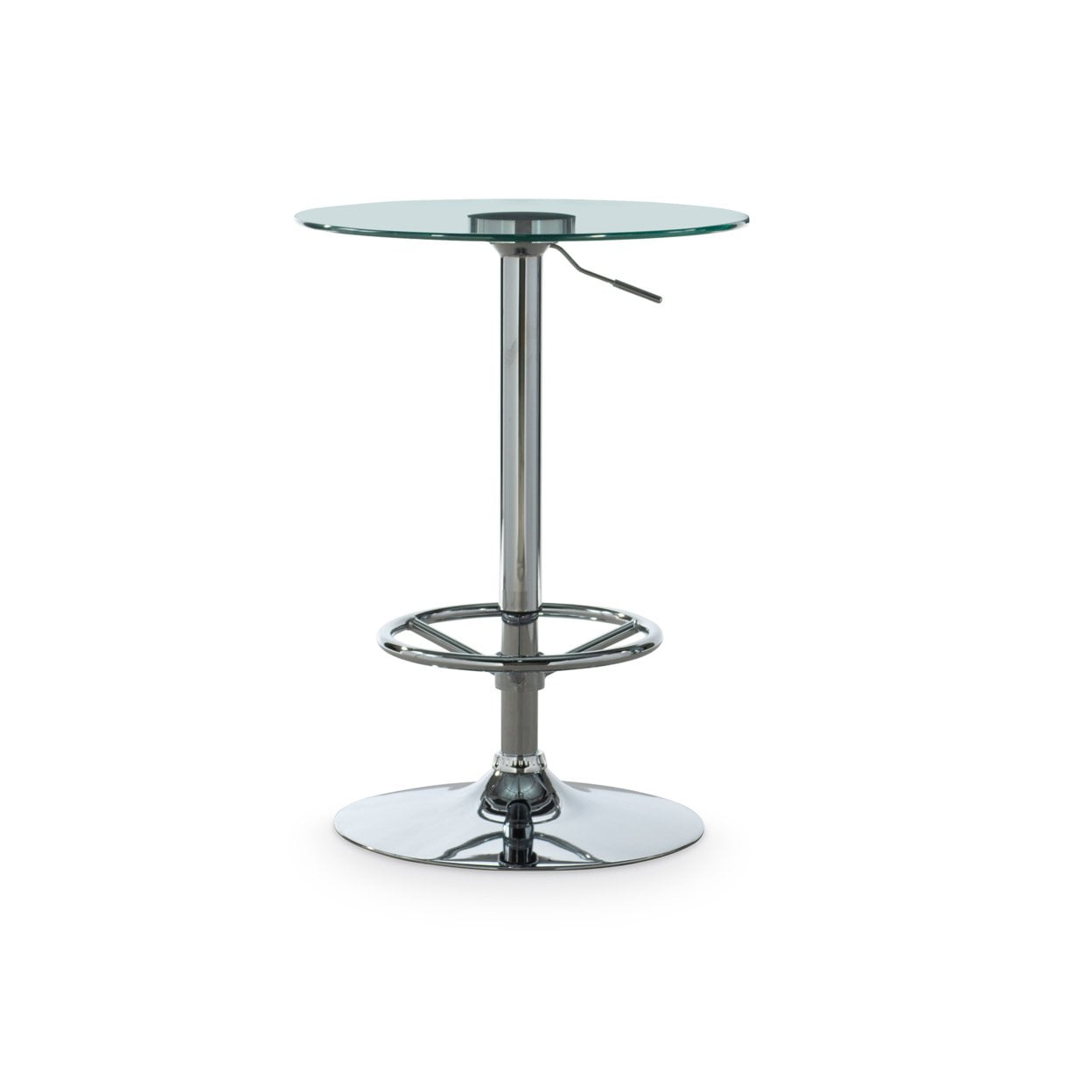 Round Glass Top Pub Table with Adjustable Height Mechanism, Silver ...