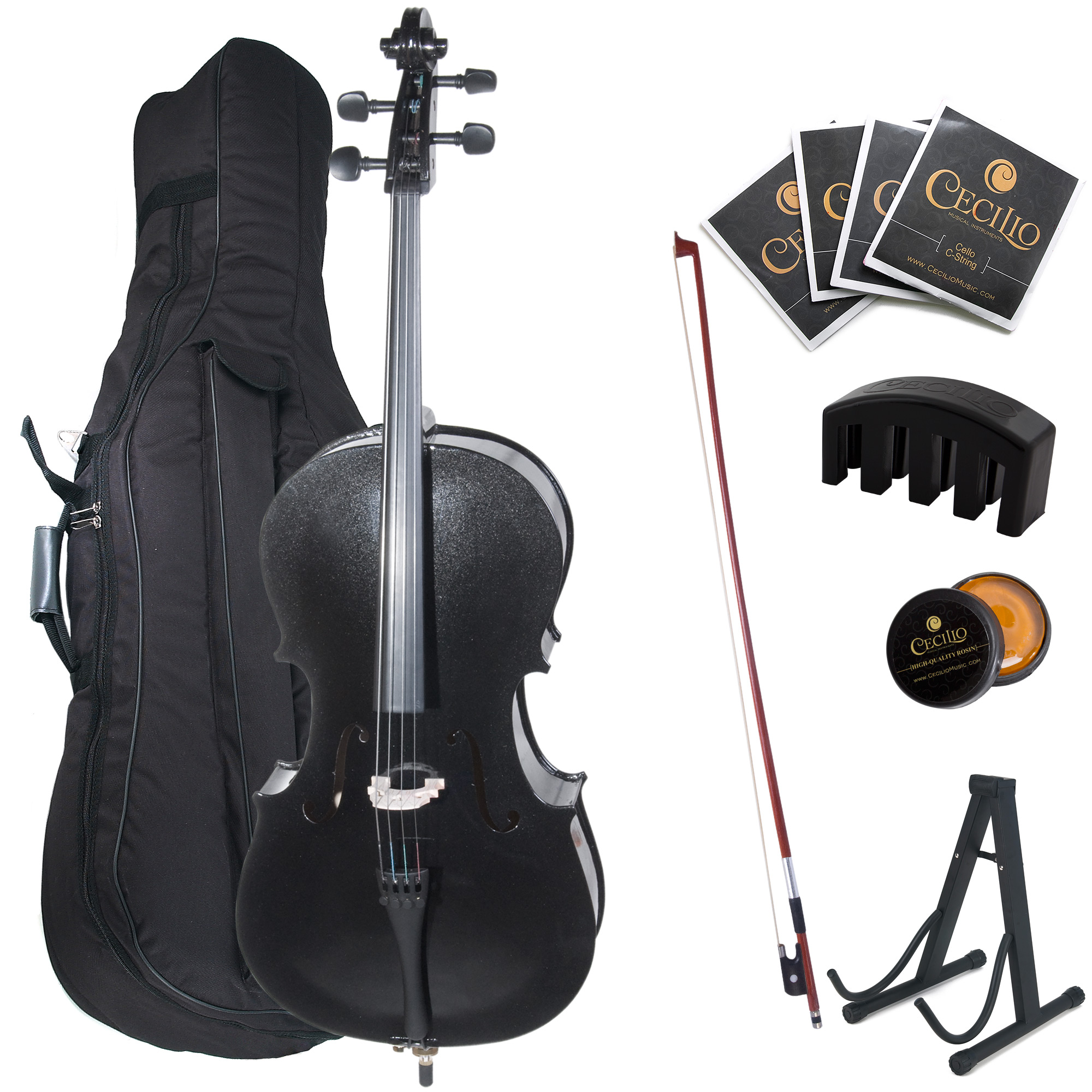 Cecilio Full Size 4 4 CCO Black Student Cello W Cello Stand Extra Set Cecilio Full Size 4 4 CCO Black Student Cello W Cello Stand Extra Set