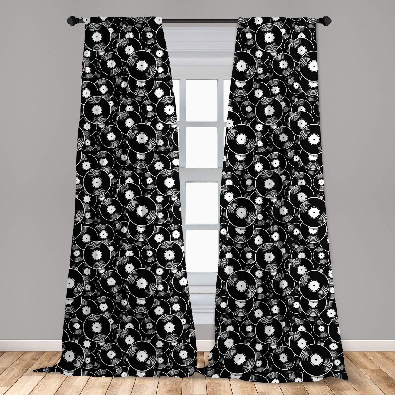Retro Curtains, Music Themed Pattern of Repeating Records Old Time ...