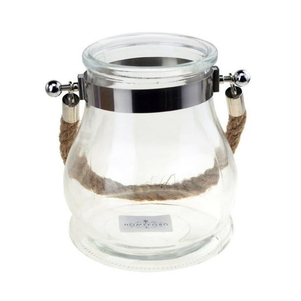 Round Glass Candle Holder Lantern with Rope Handle, 6-Inch - Walmart ...