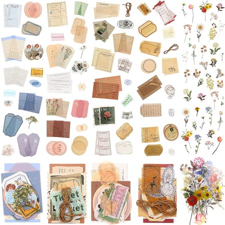 160 Pieces Vintage Scrapbook Stamp Sticker Aged Antique Decorative ...