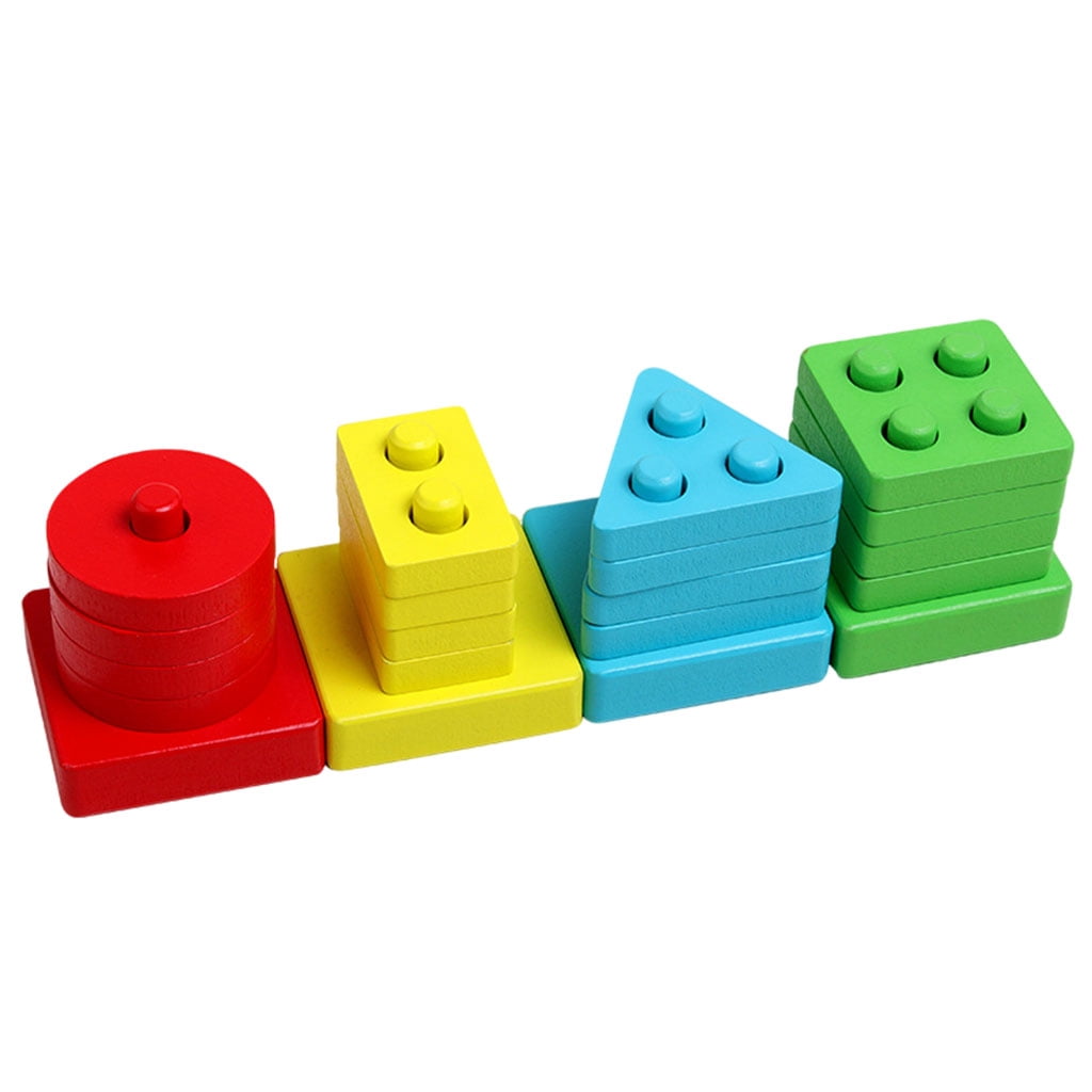 Wood Geometric Block Stacking Sorting Shape Sorter Development Activity ...