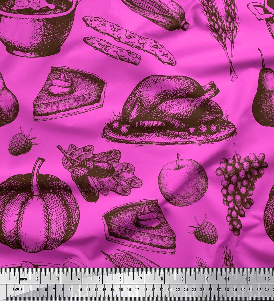 Soimoi Velvet Fabric Fruits,Non Veg & Cake Slice Food Print Fabric by ...